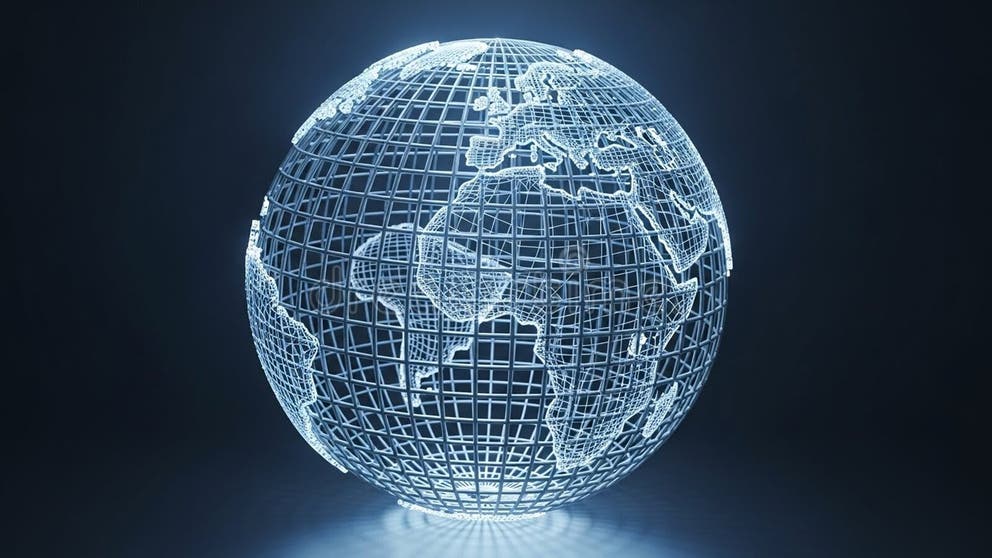 Wireframe Globe Earth Map Technology Global Network Stock Illustration ...