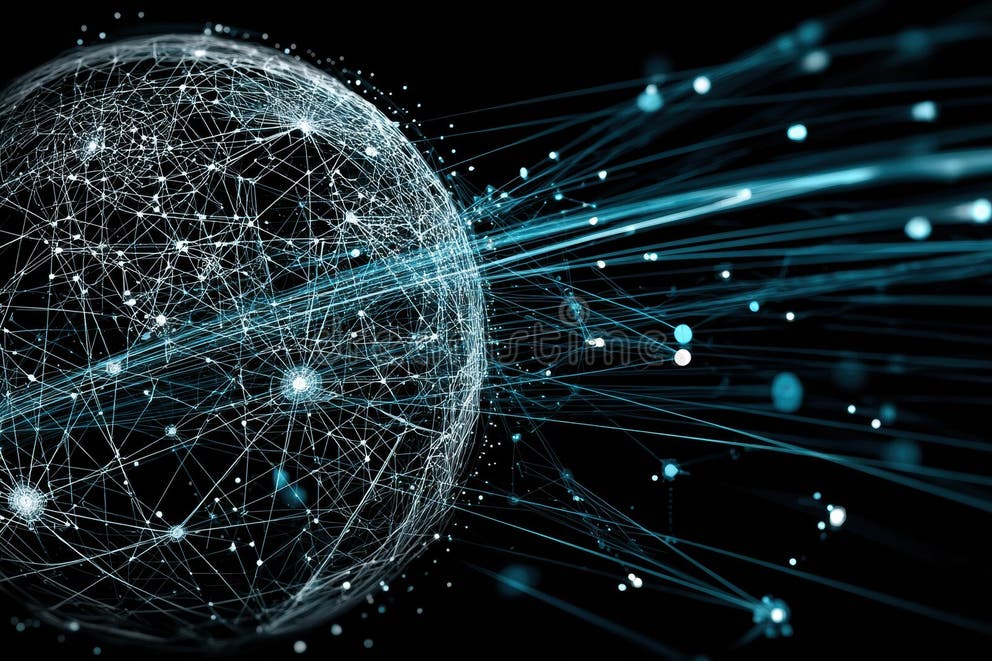 Wireframe Globe with Interconnected Nodes and Data Streams Depicting ...