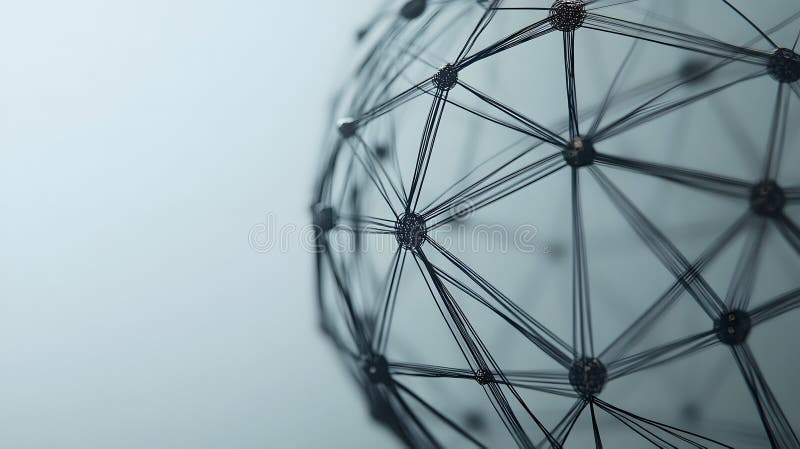 Wireframe Globe with Interconnected Nodes and Lines Forming Spherical Network Structure ...