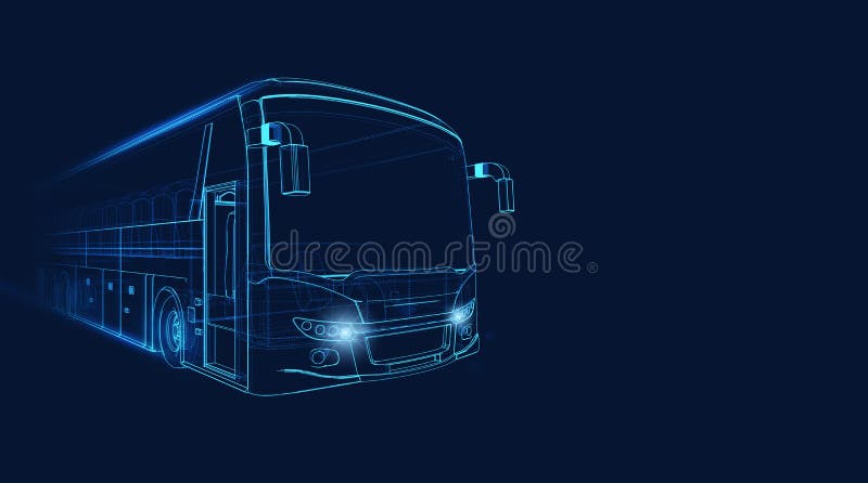 Wireframe of Grand Tour Bus Moving Fast on a Dark Blue Background Stock ...