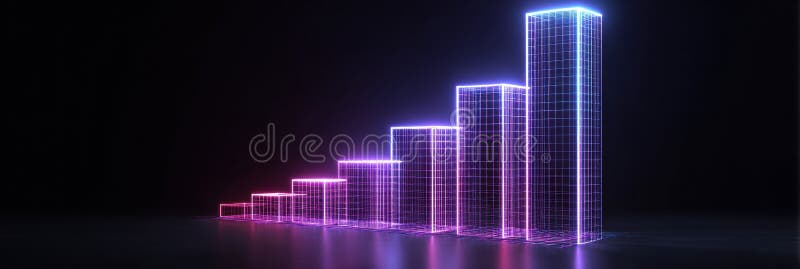Wireframe Graph Visually Representing Growth with Glowing Neon Features ...