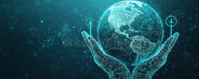 Wireframe Hands Holding a Digital Globe Representing Technology and ...