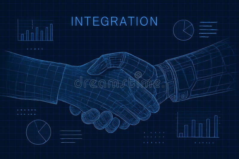 Wireframe Handshake with Data Overlay and INTEGRATION Header Stock ...