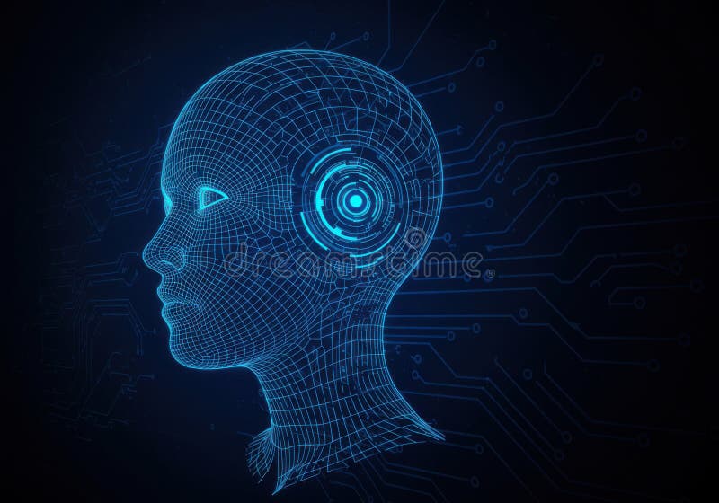 Wireframe Head with Digital Circuit, Artificial Intelligence Concept ...