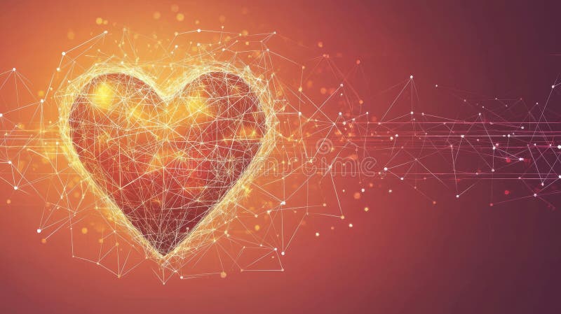 Wireframe Heart on Orange Technology Background Abstract Concept of ...
