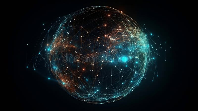 Wireframe Hi Tech Globe with Glowing Light, Internet Network and ...