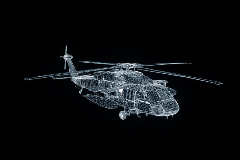 Wireframe Hologram Helicopter in Motion. Nice 3D Rendering Stock ...