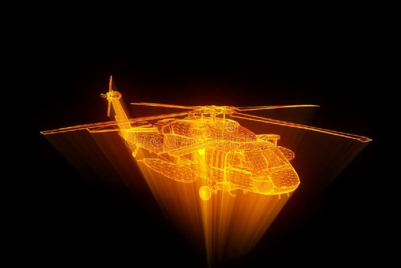 Wireframe Hologram Helicopter in Motion. Nice 3D Rendering Stock ...