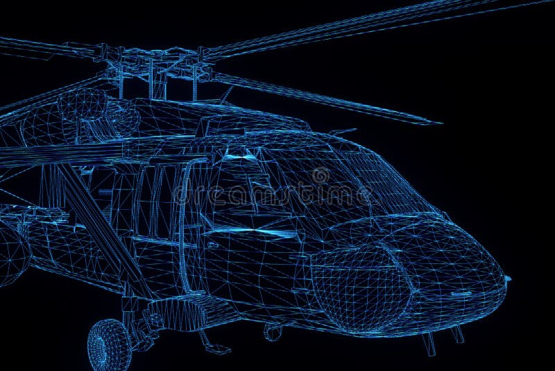 Wireframe Hologram Helicopter in Motion. Nice 3D Rendering Stock ...