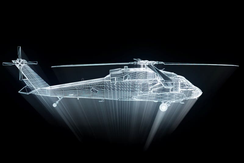 Wireframe Hologram Helicopter in Motion. Nice 3D Rendering Stock ...
