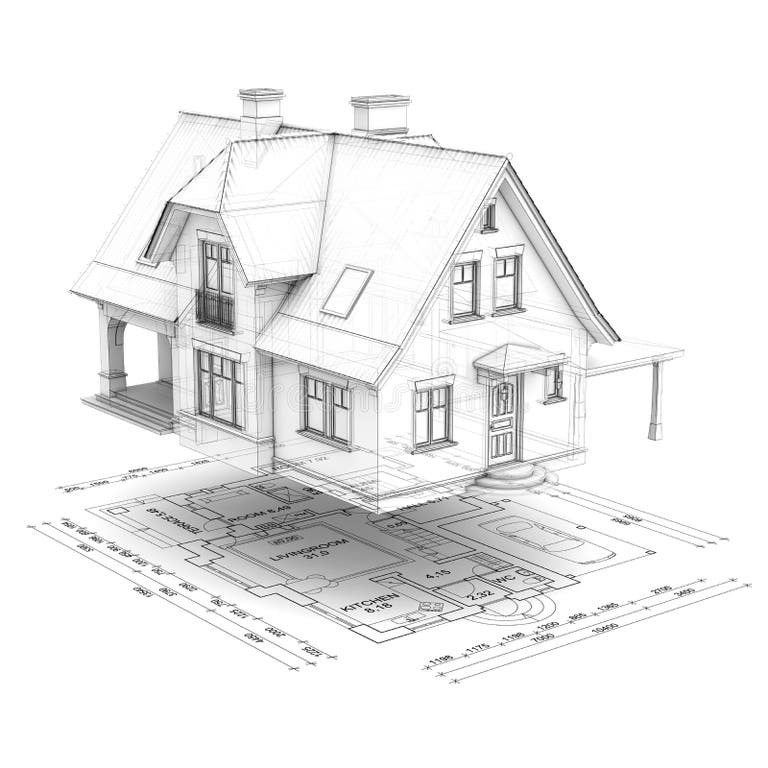 Wireframe House with Floor Plan Stock Illustration - Illustration of ...
