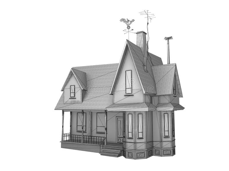 Wireframe House with Floor Plan Stock Illustration - Illustration of ...