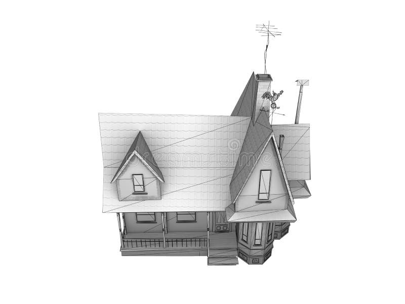 Wireframe House with Floor Plan Stock Illustration - Illustration of ...