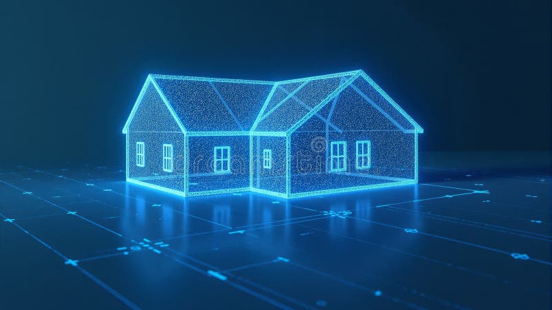Wireframe House Model on Digital Surface Stock Illustration ...