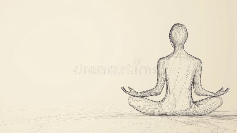 Wireframe Human Body Meditating in Lotus Pose on Empty Background Stock ...