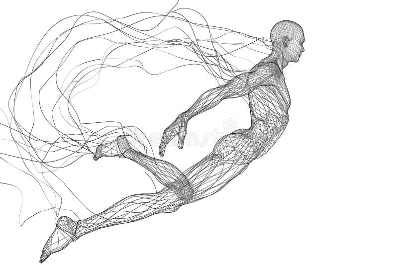 Wireframe Human Figure in Flight Stock Illustration - Illustration of ...
