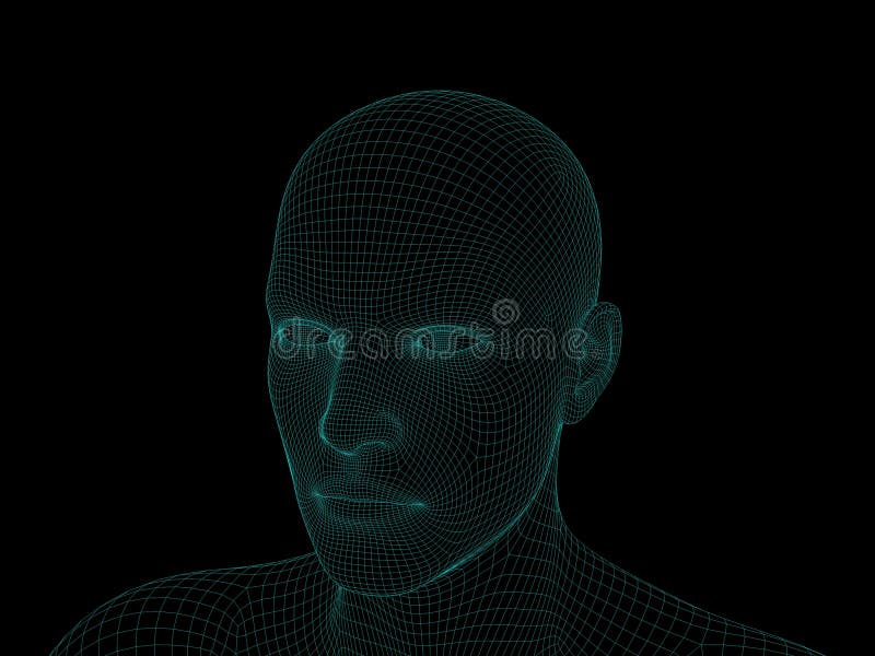 Wireframe Human Head. Isolated on Black Background Stock Illustration ...