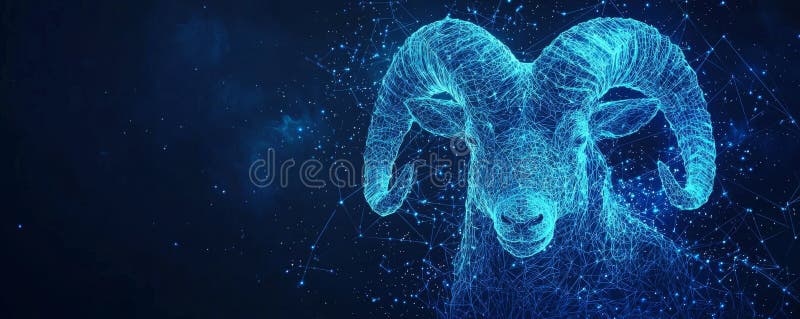 Wireframe Illustration of Aries Constellation on a Dark Blue Background ...