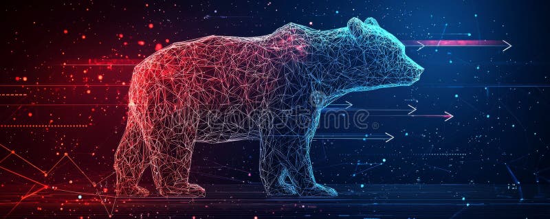 Wireframe Illustration of a Bear with Digital Elements and Abstract ...