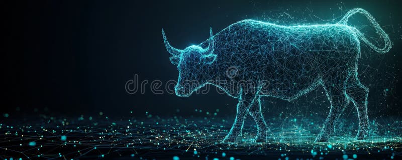 Wireframe Illustration of a Bull with a Digital Network Background ...