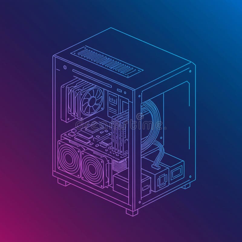A Wireframe Illustration of a Computer Case from a Three-quarter View ...