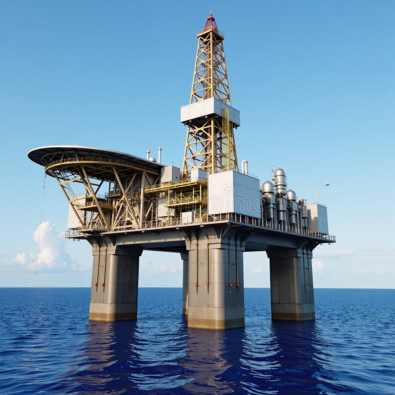 A Wireframe Illustration Depicts an Offshore Oil Rig Structure Stock ...