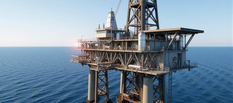 A Wireframe Illustration Depicts an Offshore Oil Rig Structure Stock ...