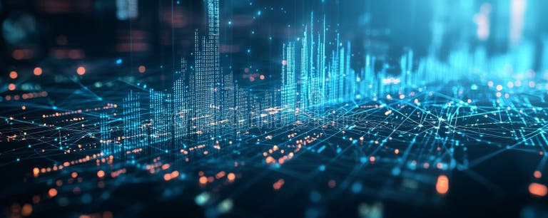 Wireframe Illustration of Financial Graph with Digital Data Points and ...