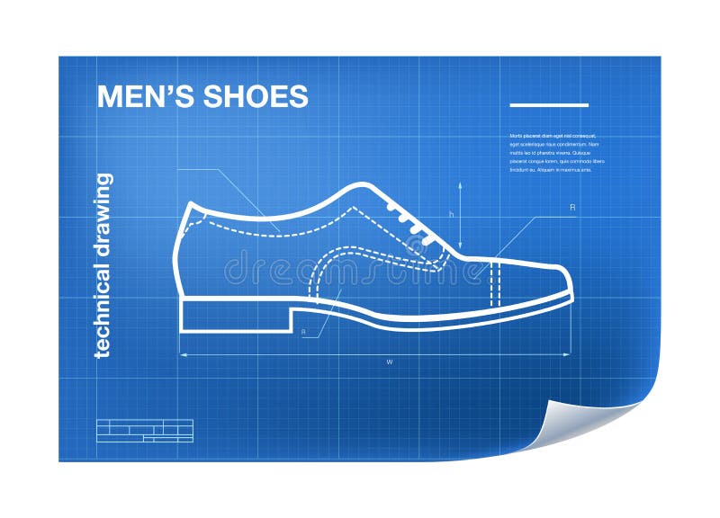 Wireframe Illustration with Shoe Drawing on the Blueprint Stock ...