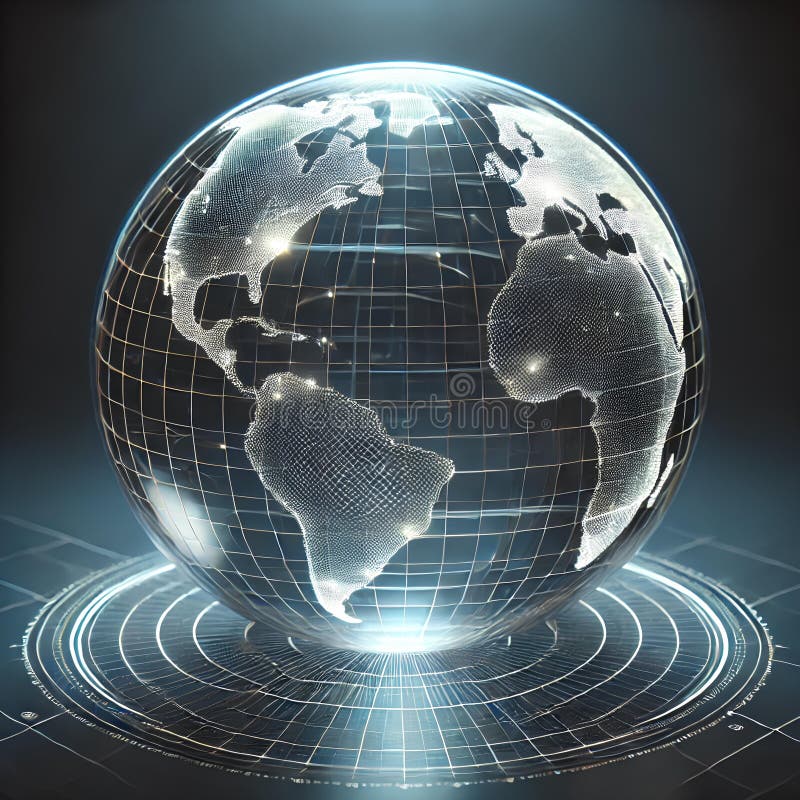 A Wireframe Image of the Planet Earth, Enclosed in a Transparent Glass ...