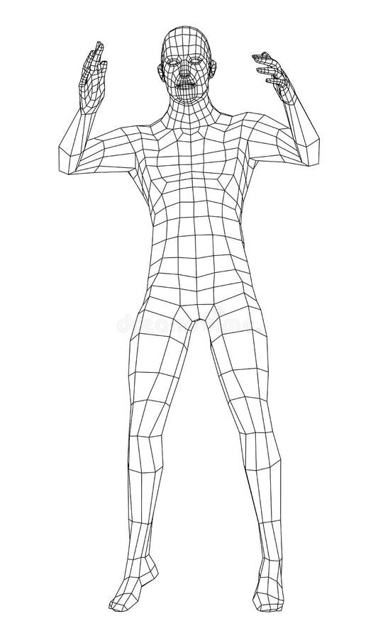 Wireframe Jumping Man. 3d Illustration Stock Illustration ...