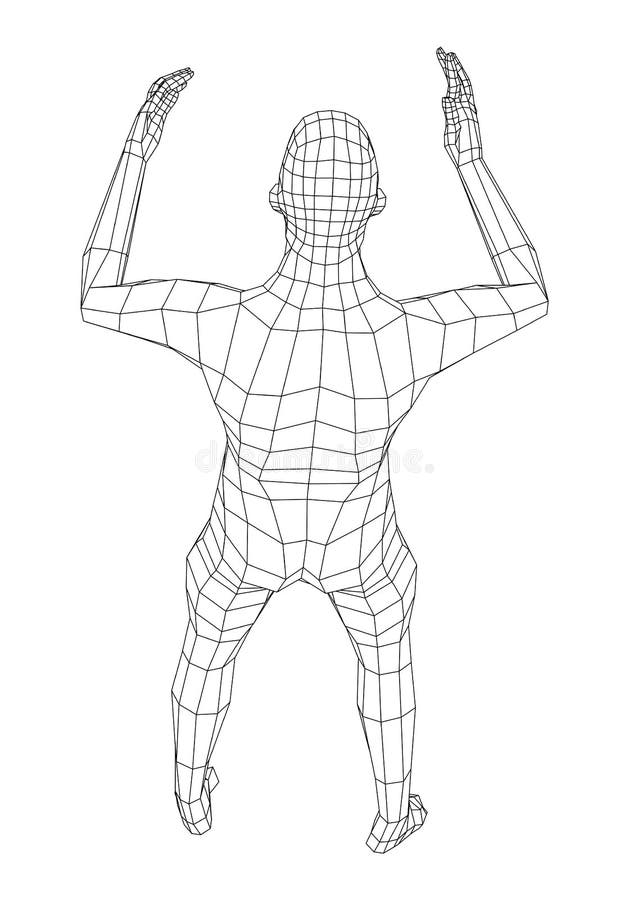 Wireframe Jumping Man. 3d Illustration Stock Illustration ...