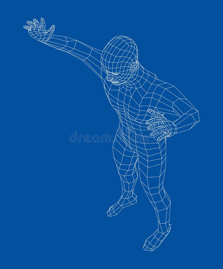 Wireframe Jumping Man. 3d Illustration Stock Illustration ...