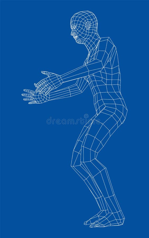 Wireframe Jumping Man. 3d Illustration Stock Illustration ...