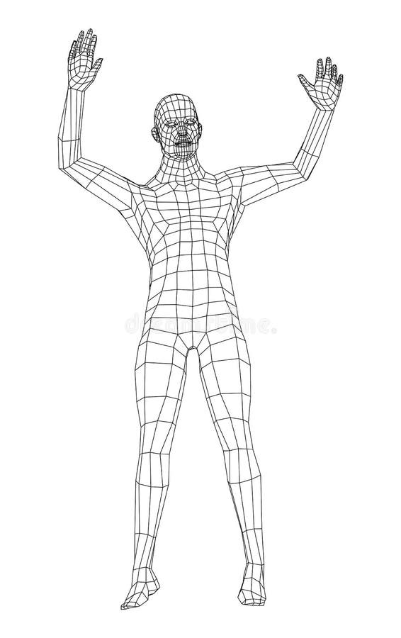 Wireframe Jumping Man. 3d Illustration Stock Illustration ...