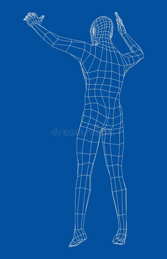 Wireframe Jumping Man. 3d Illustration Stock Illustration ...