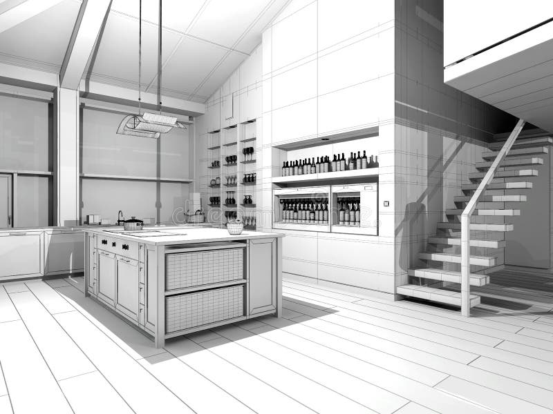 Wireframe Kitchen stock illustration. Illustration of house - 43428911