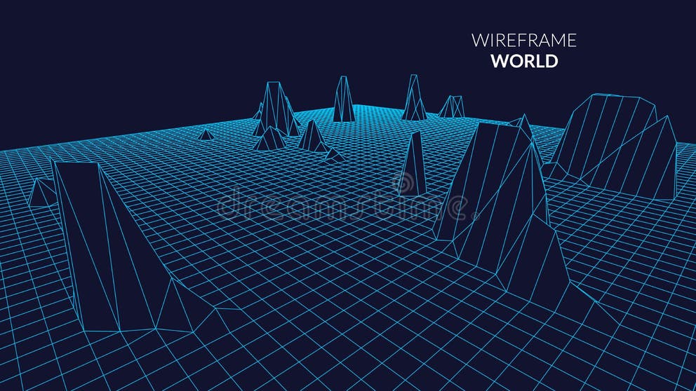 Wireframe Landscape Background. Futuristic Landscape with Line Grid ...
