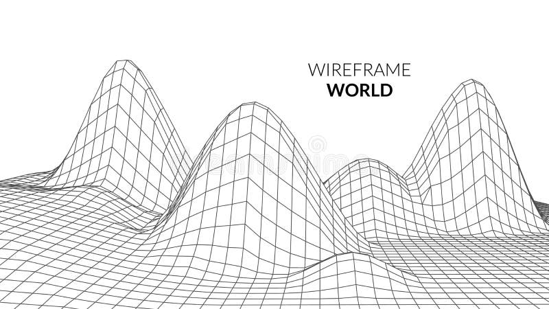 Wireframe Landscape Background. Futuristic Landscape with Line Grid ...