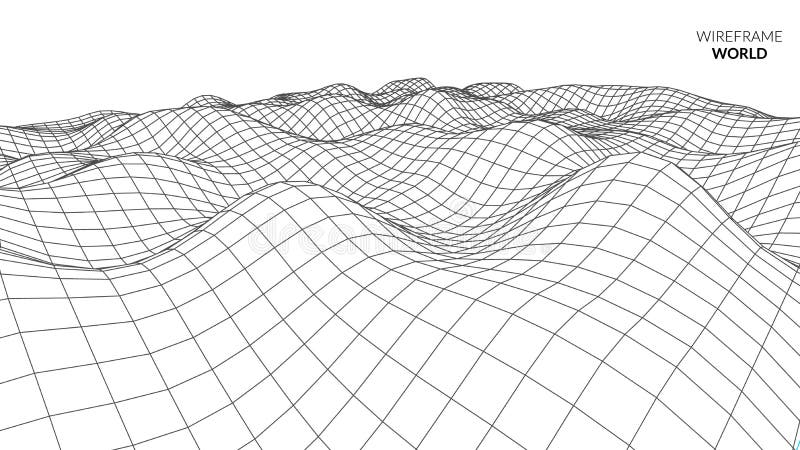Wireframe Landscape Background. Futuristic Landscape with Line Grid ... Wireframe Landscape Background. Futuristic Landscape with Line Grid ...
