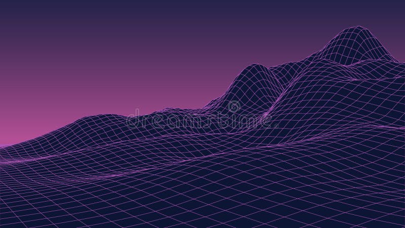 Wireframe Landscape Background. 80s Retro Landscape Style Stock Vector ...