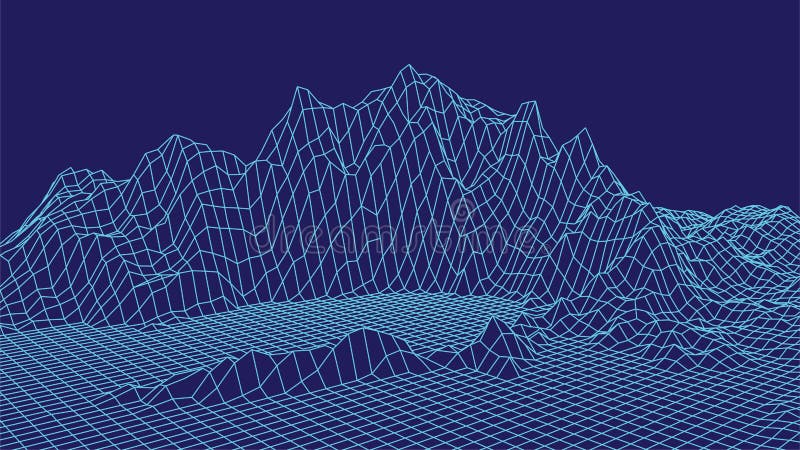 Wireframe Landscape Design on Blue Background. Technology Vector Grid ...