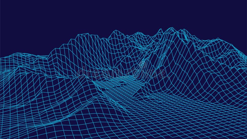 Wireframe Landscape Design on Blue Background. Technology Vector Grid ...