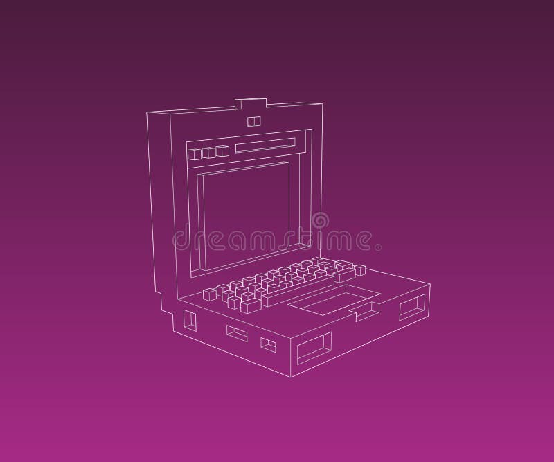 Old School Wireframe Laptop Illustration Stock Vector - Illustration of ...