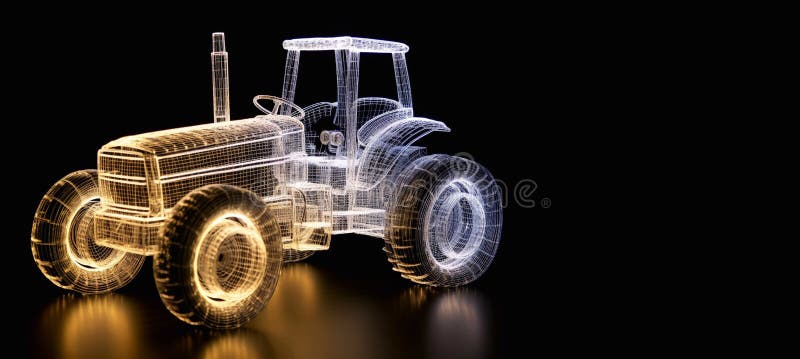 Wireframe of a Large Tractor Made of Blue Lines with Glowing Lights ...