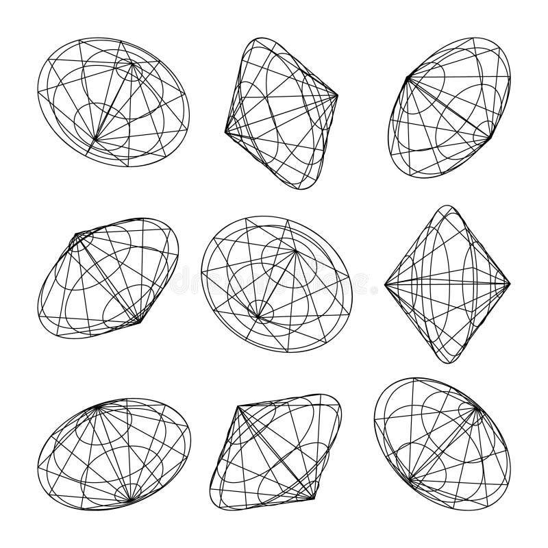Wireframe Lined Shapes. Perspective Mesh, 3d Grid. Low Poly Geometric ...