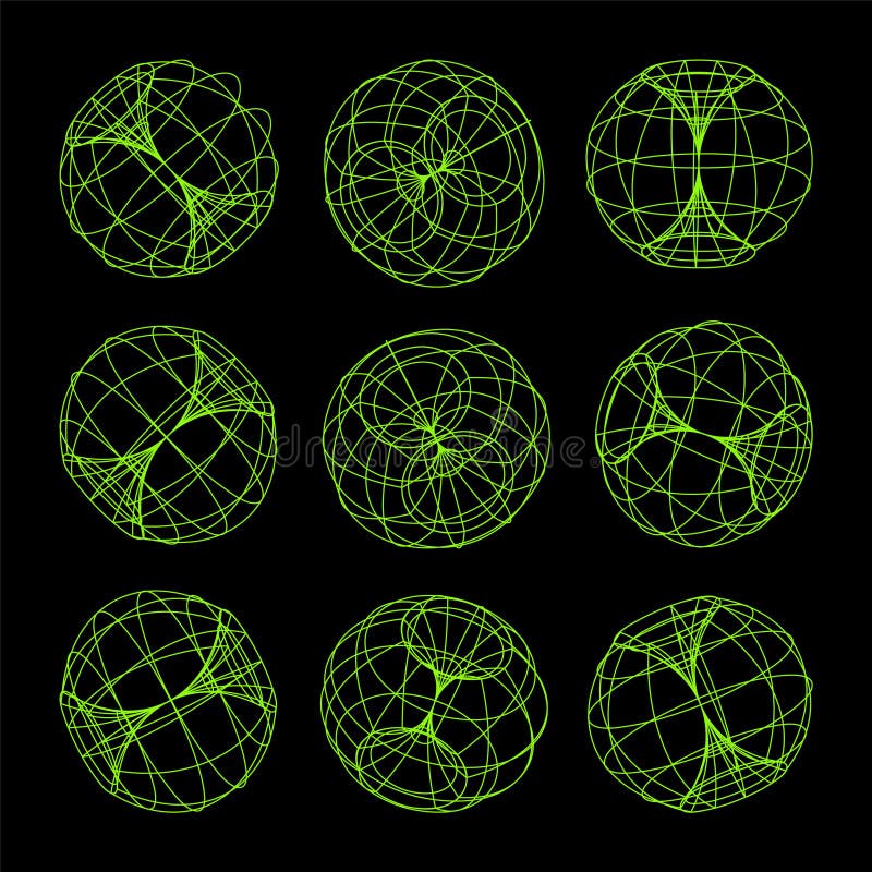 Wireframe Lined Shapes. Perspective Mesh, 3d Grid. Low Poly Geometric ...