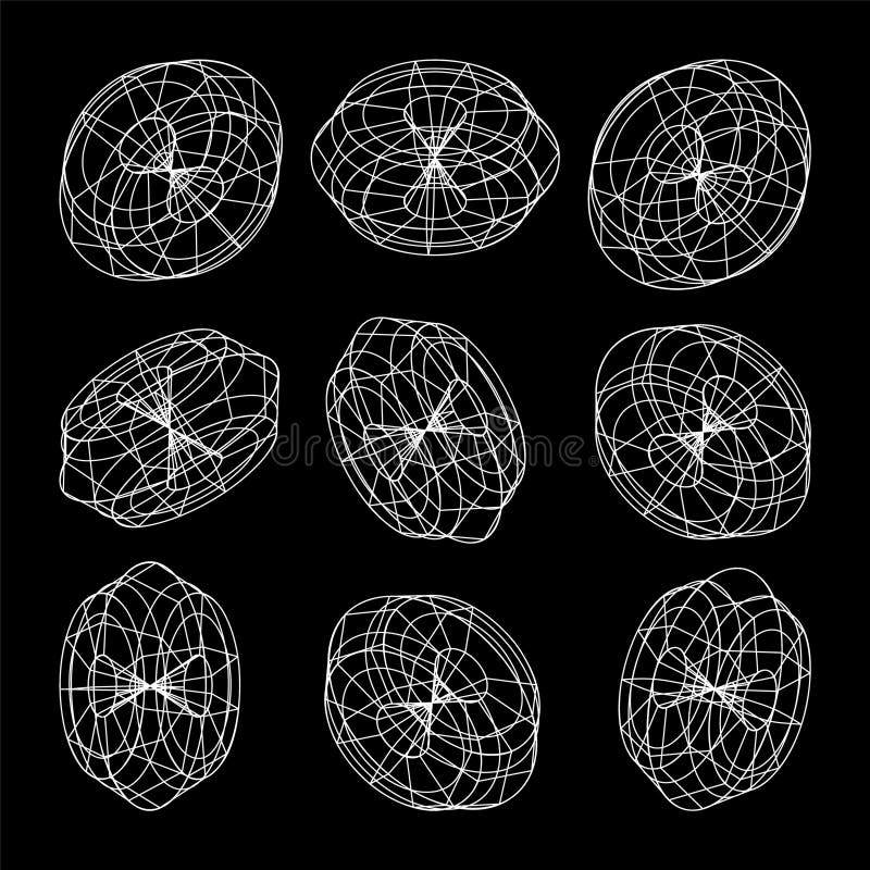 Wireframe Lined Shapes. Perspective Mesh, 3d Grid. Low Poly Geometric ...