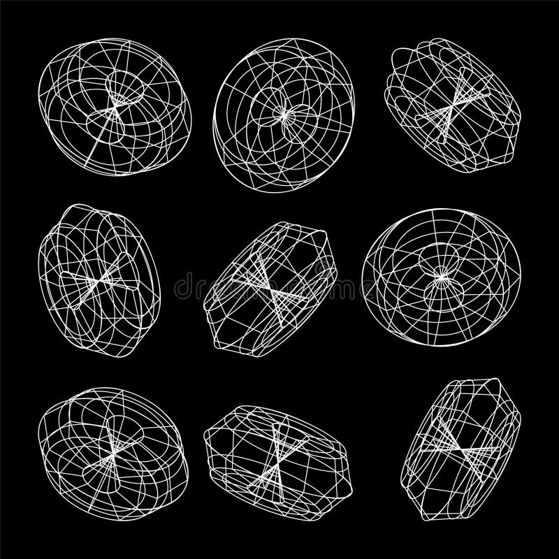 Wireframe Lined Shapes. Perspective Mesh, 3d Grid. Low Poly Geometric ...