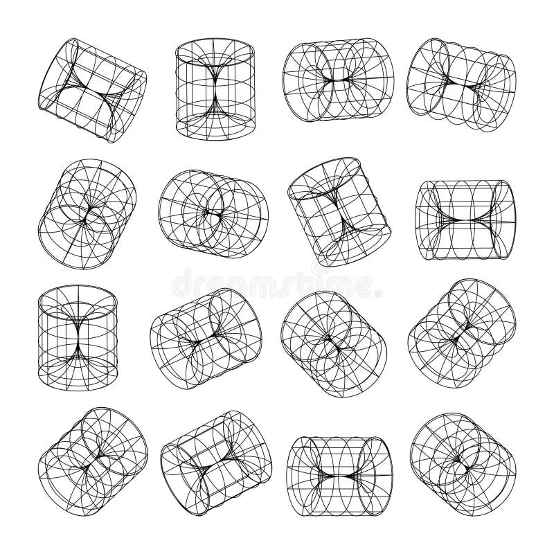 Wireframe Lined Shapes. Perspective Mesh, 3d Grid. Low Poly Geometric ...